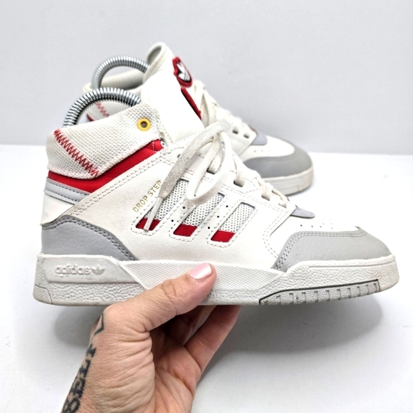adidas | Shoes | Adidas Drop Stepc White Red Leather Sporty Hitop ...